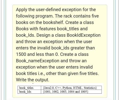Solved Apply the user-defined exception for the following | Chegg.com