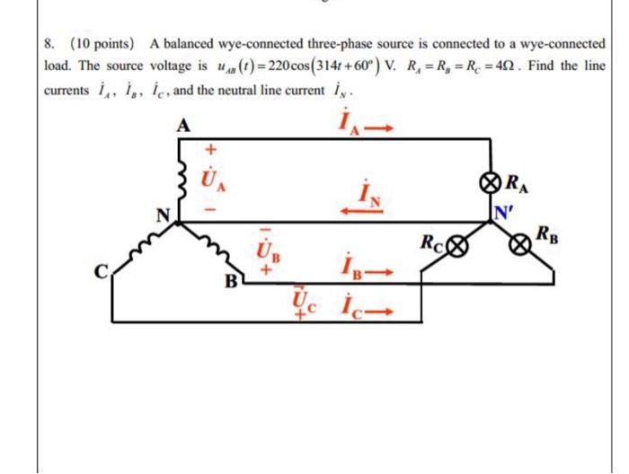 Solved 8. (10 points) A balanced wye-connected three-phase | Chegg.com