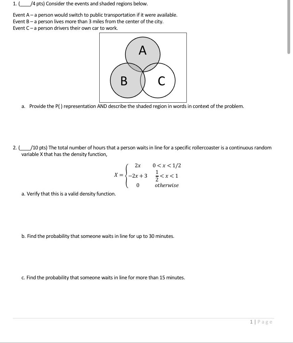 Solved ,(4pts) ﻿Consider the events and shaded regions | Chegg.com