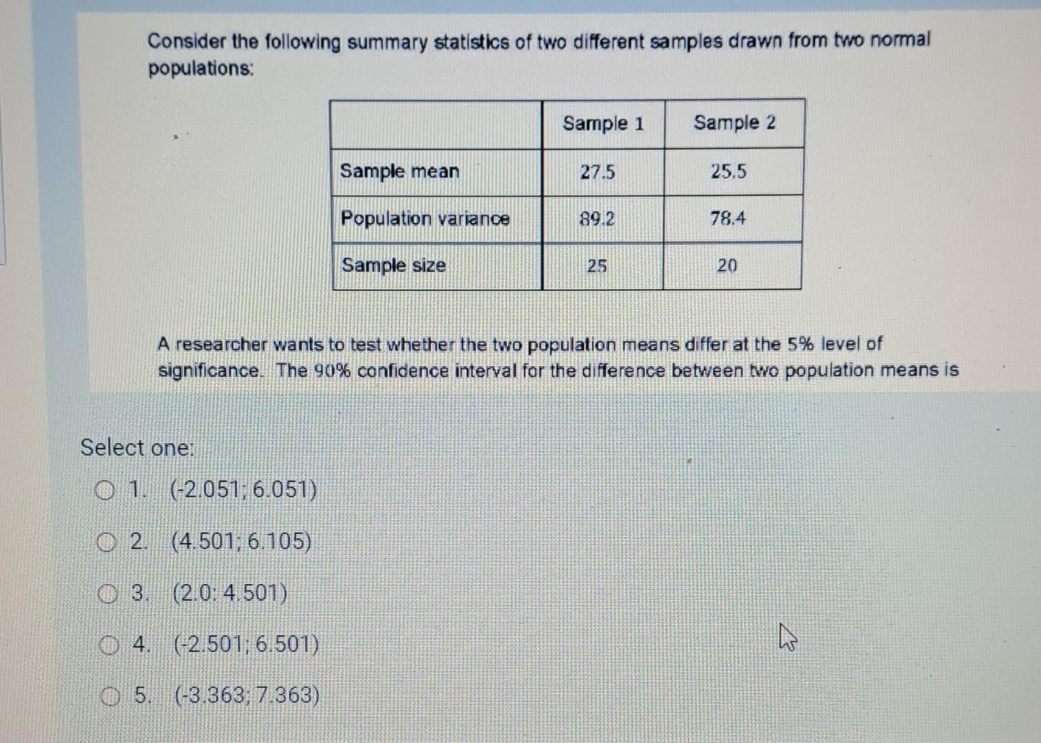 Solved Consider the following summary statistics of two | Chegg.com