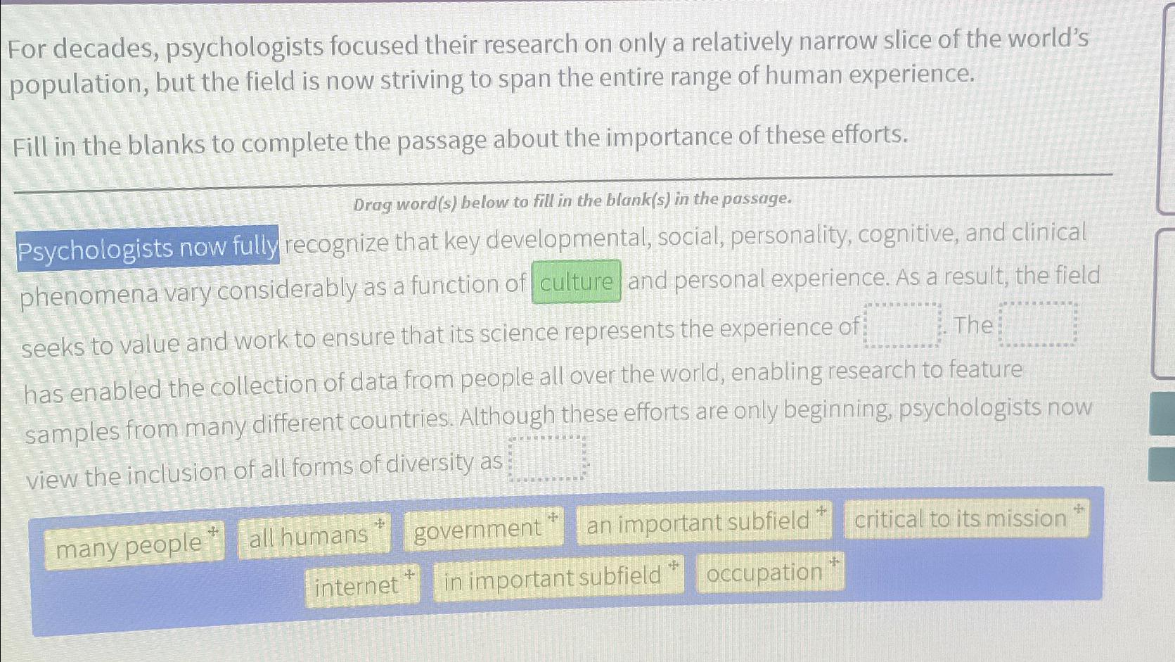 Solved For decades, psychologists focused their research on | Chegg.com