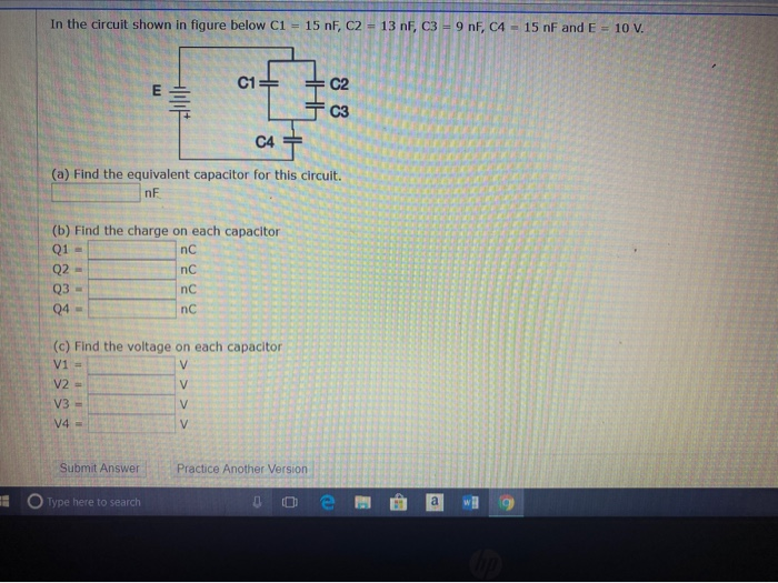 Solved In the circuit shown in figure below C1 = 15 nF, C2 = | Chegg.com