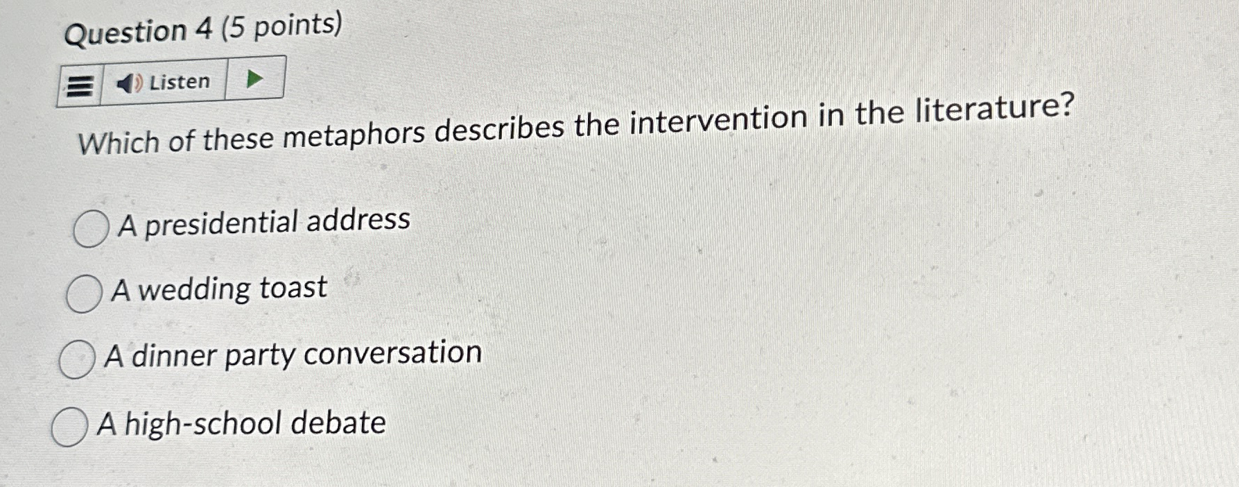 Solved Question 4 (5 ﻿points)Which of these metaphors | Chegg.com