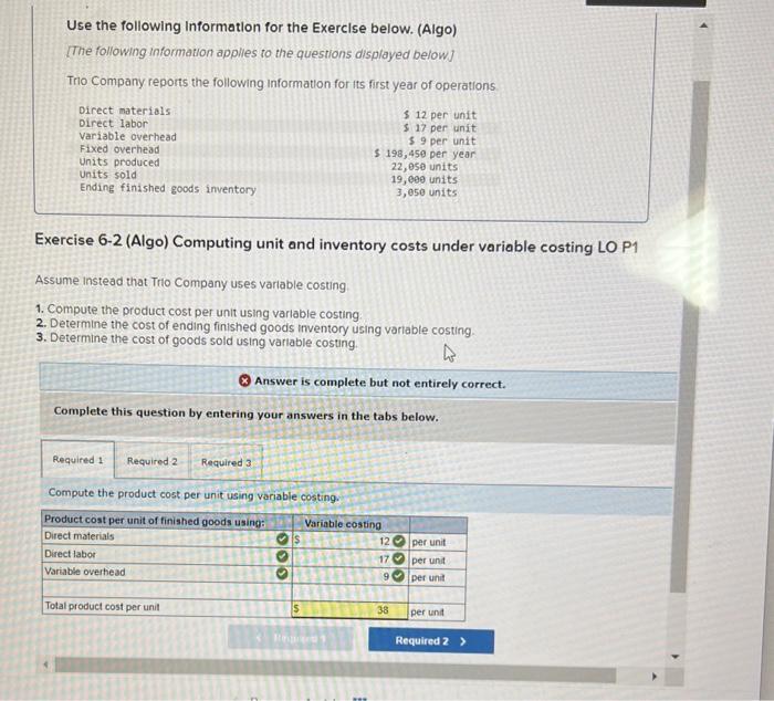 Solved Use the following Information for the Exercise below. | Chegg.com