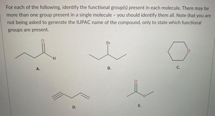 Solved For each of the following, identify the functional | Chegg.com