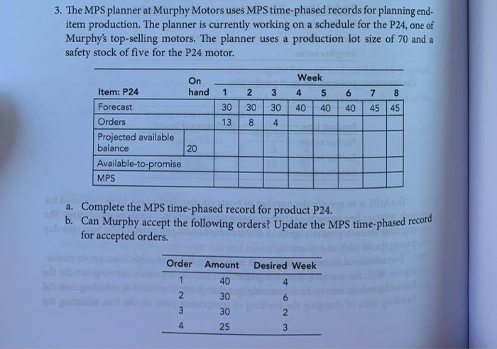 Solved 3. The MPS planner at Murphy Motors uses MPS | Chegg.com