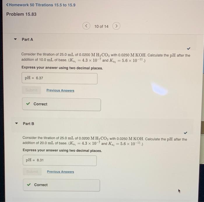 Solved Consider the titration of 25.0 mL of 0.0200MH2CO3 | Chegg.com
