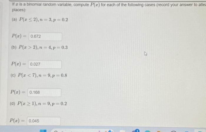 Solved If x is a binomial random variable, compute P(x) for | Chegg.com