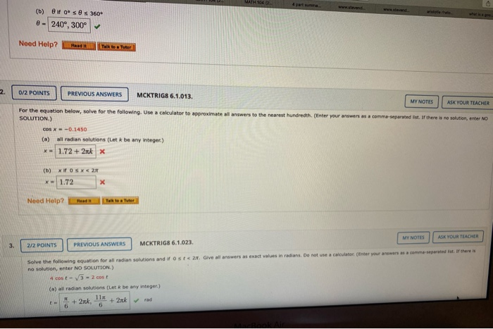 Solved (b) O ses 360° 8- 240°, 300° Need Help? 0/2 POINTS | | Chegg.com