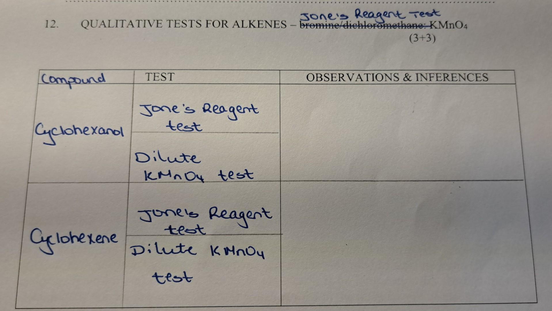 Solved 12. QUALITATIVE TESTS FOR ALKENES - Jone's Reagent | Chegg.com
