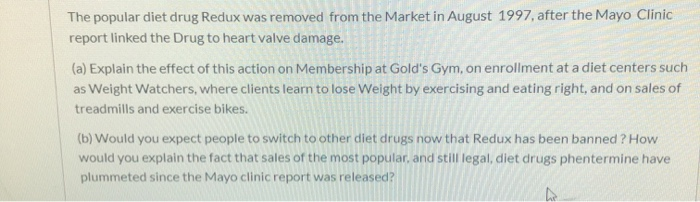 Solved The popular diet drug Redux was removed from the | Chegg.com