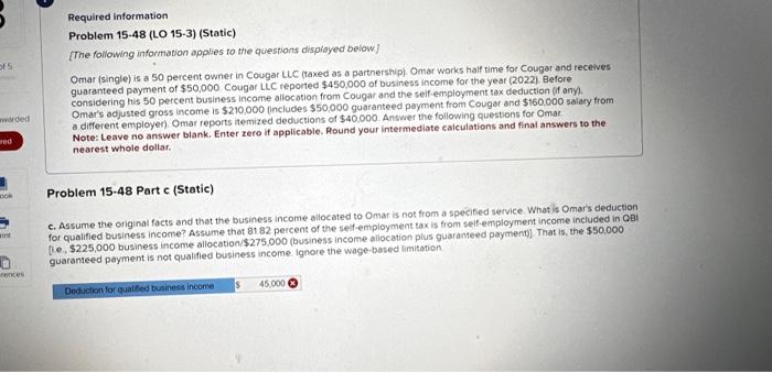 Solved Required information Problem 15-48 (LO 15-3) (Static) | Chegg.com