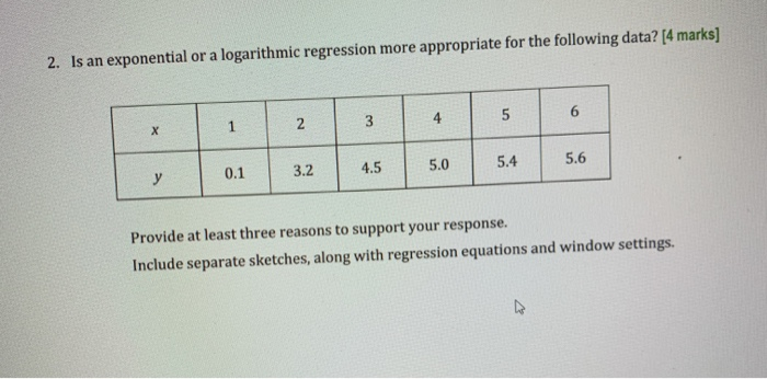 Solved is an exponential or logarithmic regression more | Chegg.com
