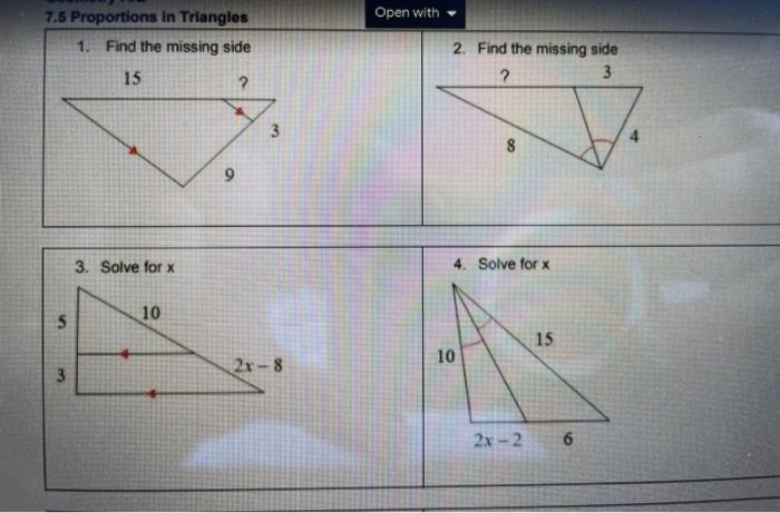 Solved Open with 7.5 Proportions in Triangles 1. Find the | Chegg.com