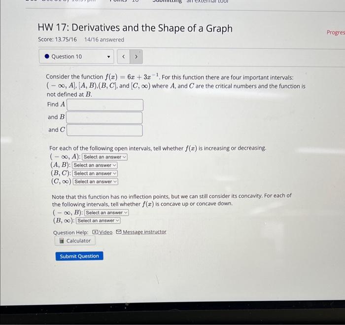 Solved Consider the function f(x)=6x+3x−1. For this function | Chegg.com