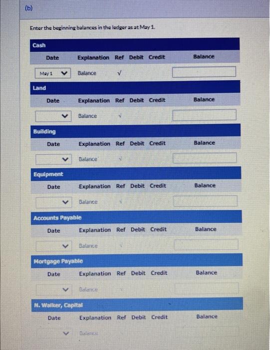 Solved Enter the beginning balances in the ledger as at May | Chegg.com