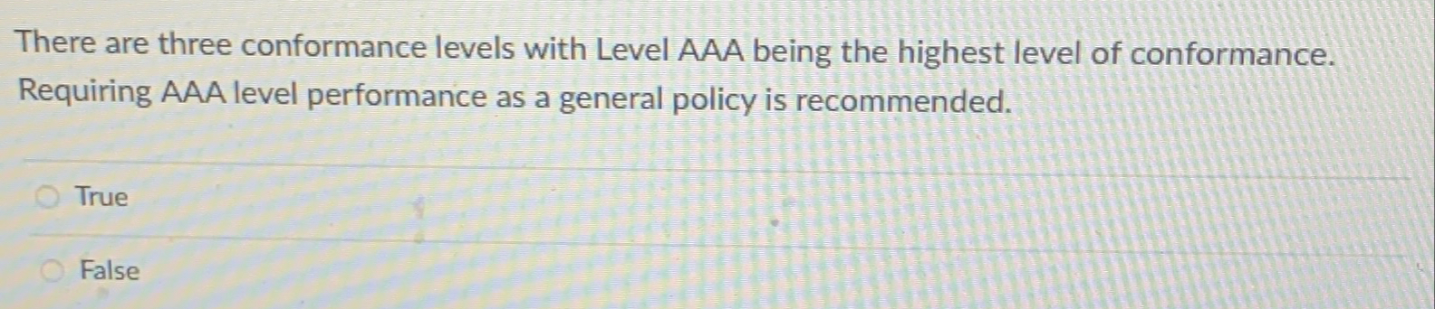 Solved There are three conformance levels with Level AAA | Chegg.com