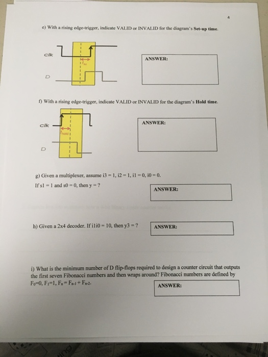 e) With a rising edge-trigger, indicate VALID or | Chegg.com