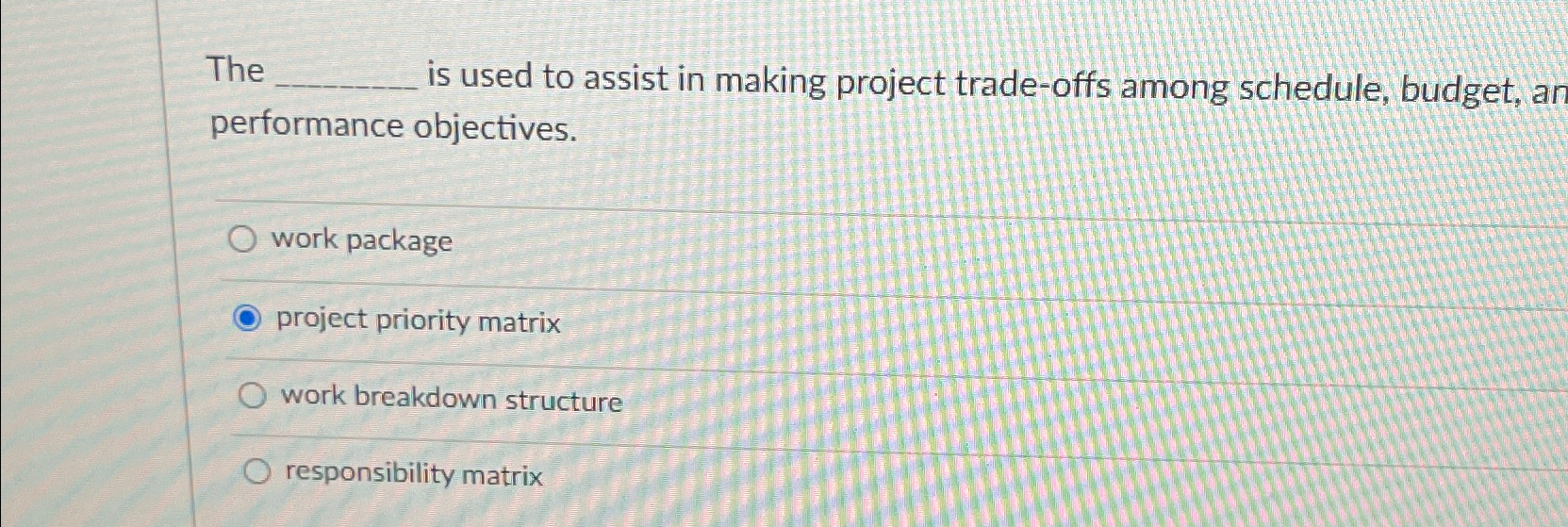 Solved The is used to assist in making project trade-offs | Chegg.com