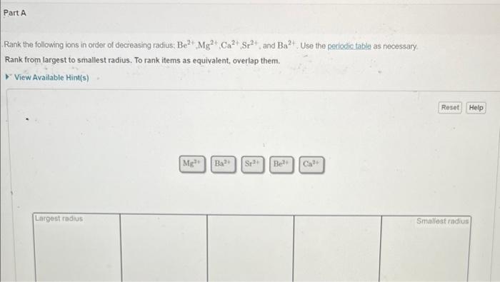 Solved Rank the following ions in order of decreasing | Chegg.com