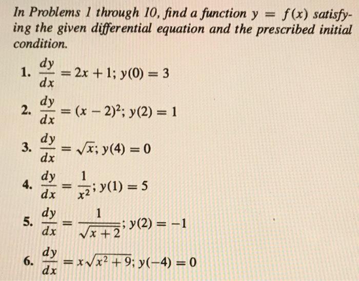 Solved In Problems 1 through 10, find a function y = f(x) | Chegg.com