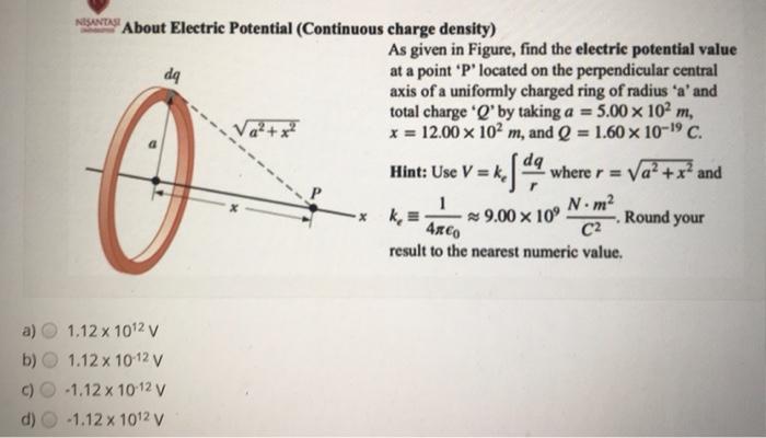 About Electric Potential (Continuous charge density) | Chegg.com