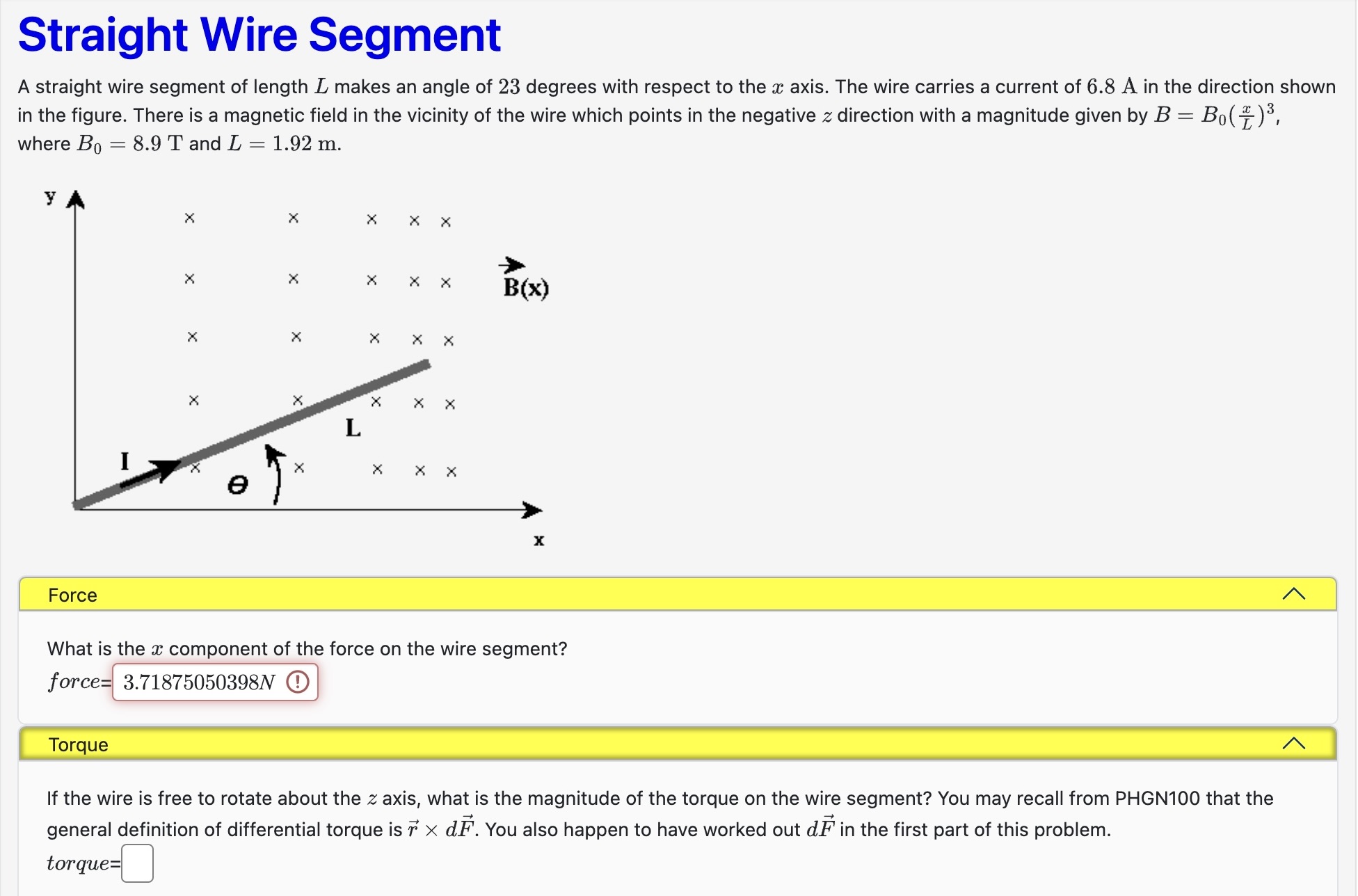 Solved Straight Wire SegmentA straight wire segment of | Chegg.com
