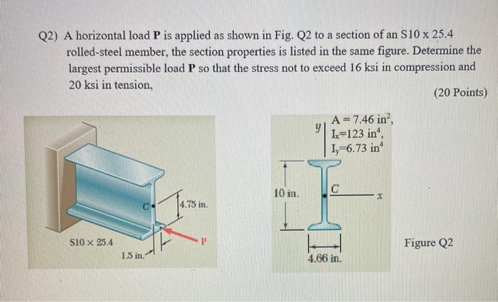 Solved Q2) A horizontal load P is applied as shown in Fig. | Chegg.com
