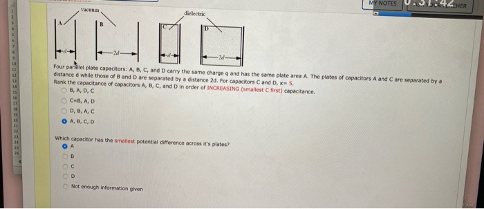 Solved electric Four parallel plate capacitors: A, B, C, and | Chegg.com