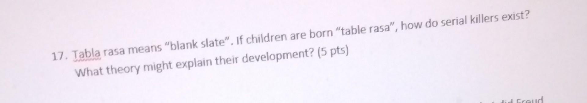 Solved 17. Tabla rasa means "blank slate". If children are | Chegg.com