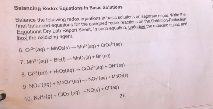 Solved Balancing Redox Equations in Basic Solutions Balance | Chegg.com