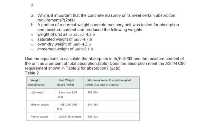 Solved a. Why is it important that the concrete masonry | Chegg.com