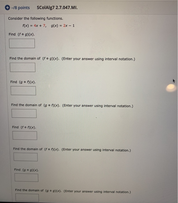 Solved -18 points scolAlg7 2.7.047.MI. Consider the | Chegg.com
