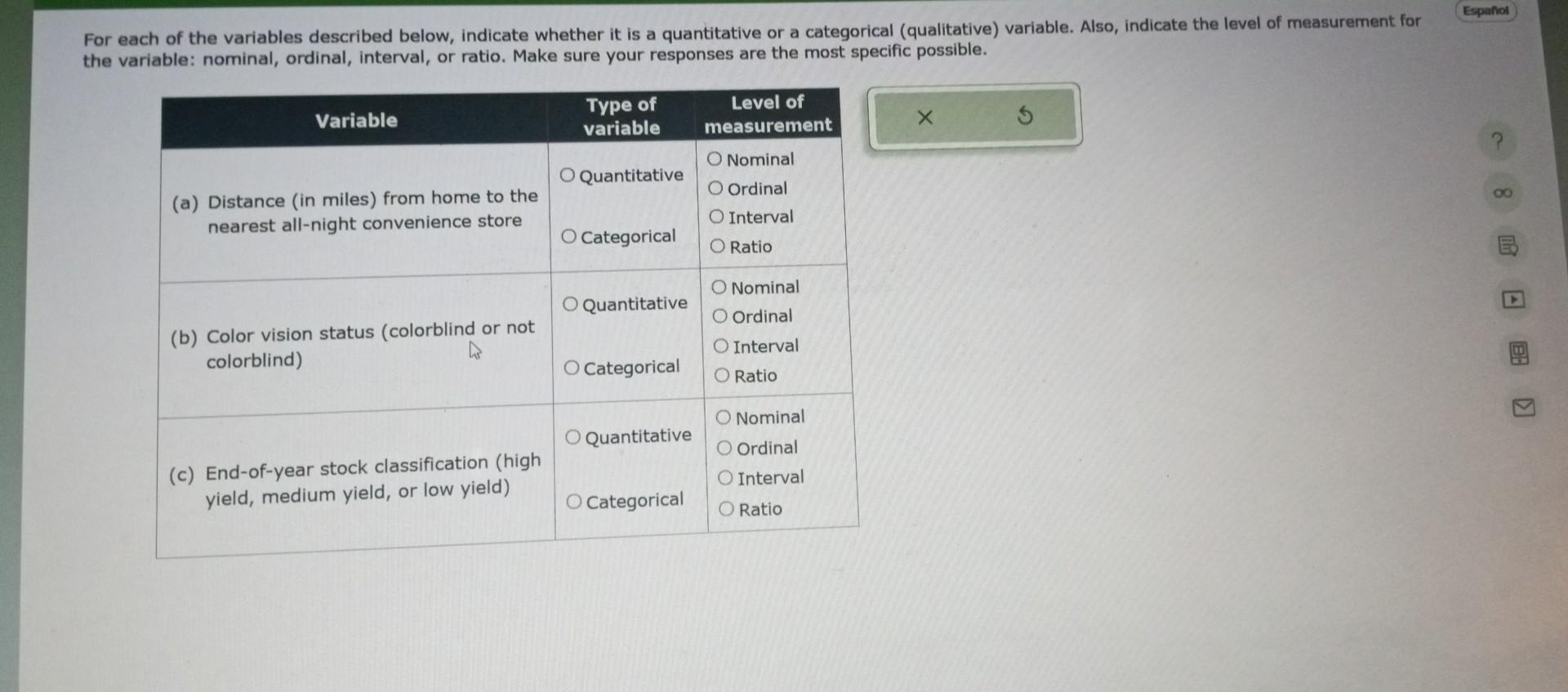 Solved For each of the variables described below, indicate | Chegg.com
