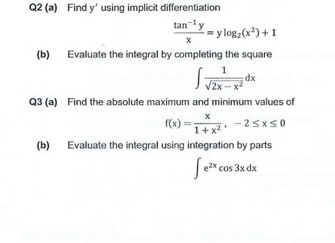 Solved Q2 (a) ﻿Find y' ﻿using implicit | Chegg.com