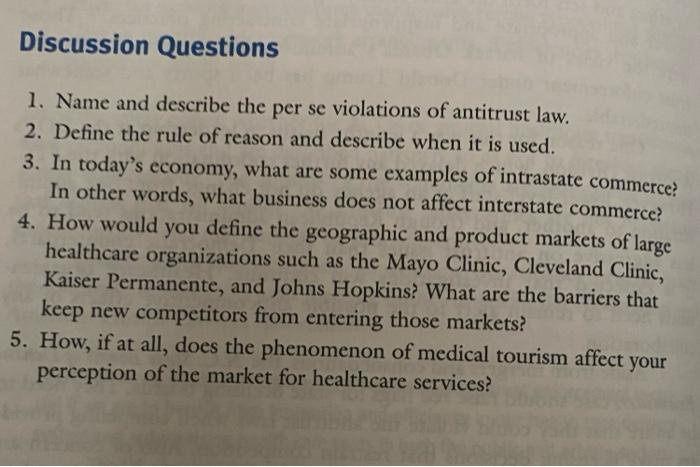 Solved Discussion Questions 1. Name and describe the per se | Chegg.com