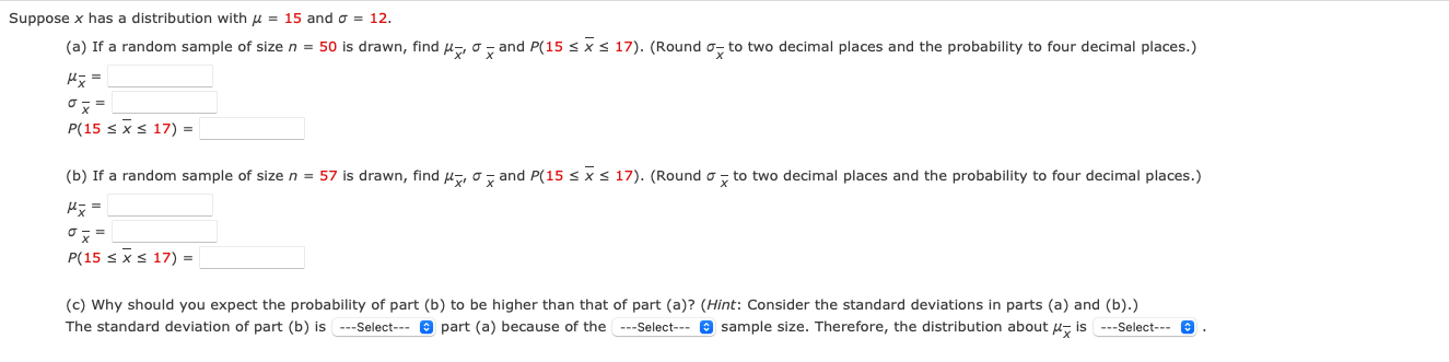 Solved Suppose x ﻿has a distribution with μ=15 ﻿and σ=12.(a) | Chegg.com