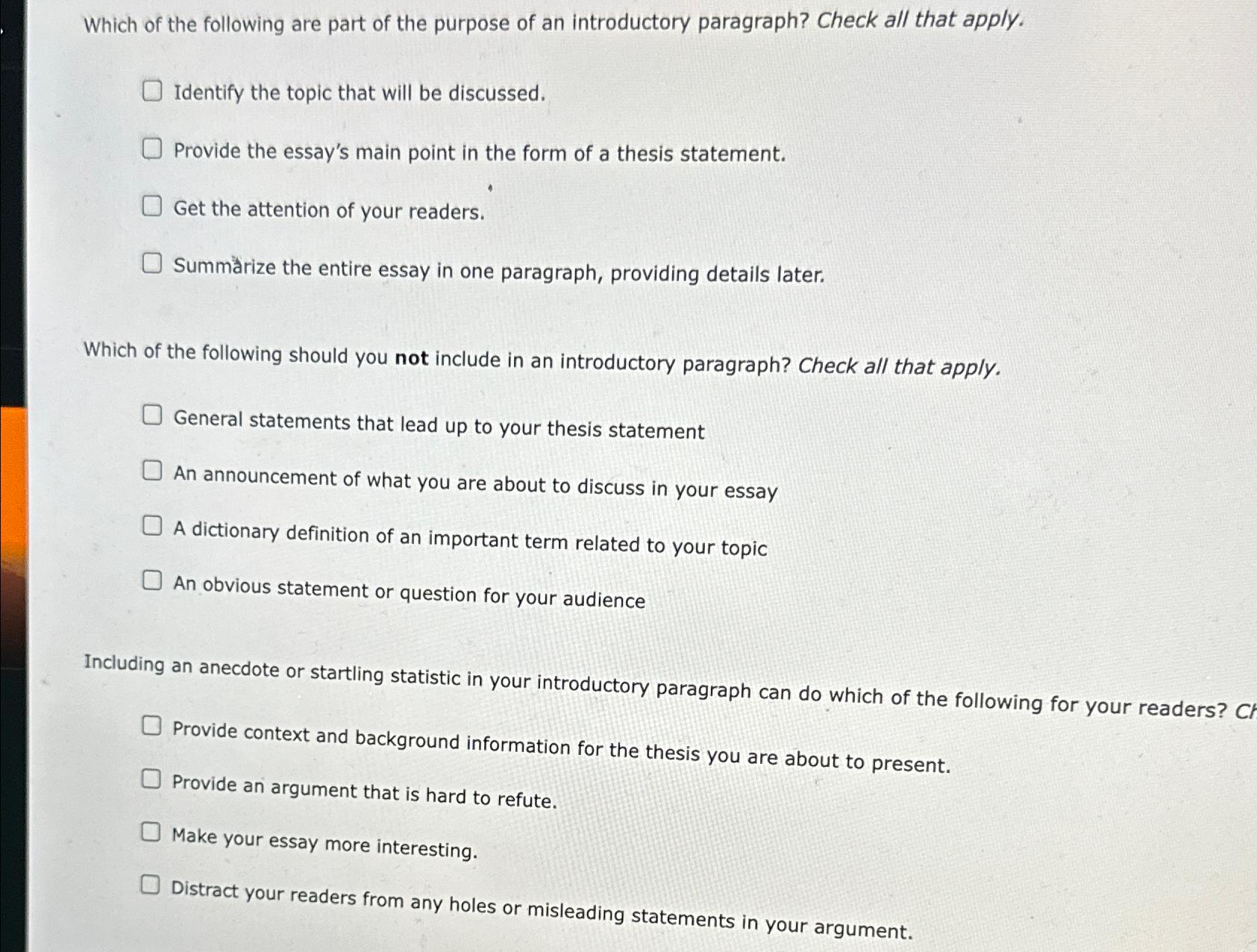 Solved Which of the following are part of the purpose of an | Chegg.com