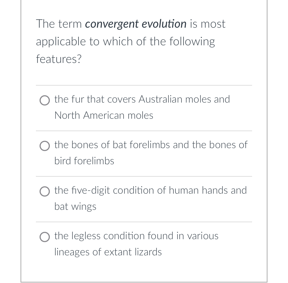 Solved The term convergent evolution is most applicable to | Chegg.com