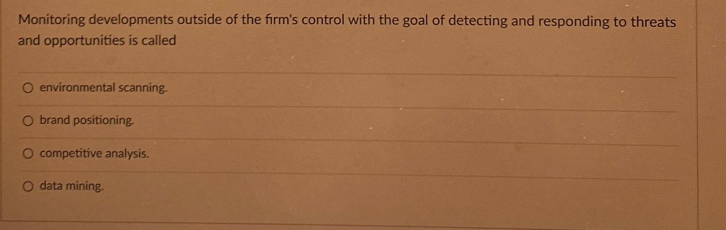 Solved Monitoring developments outside of the firm's control | Chegg.com