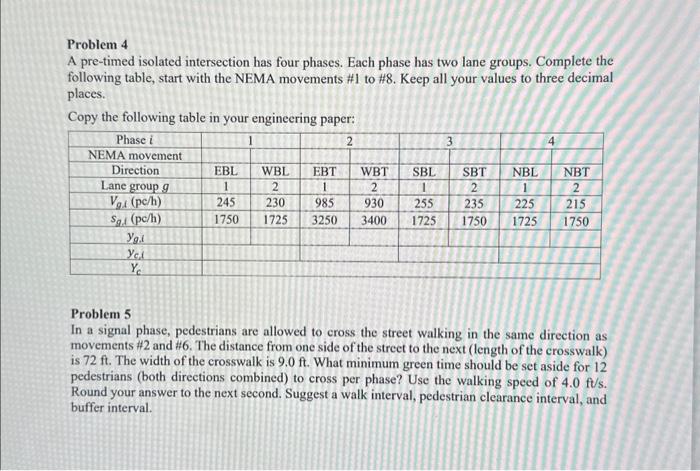 Solved Problem 4 A pre-timed isolated intersection has four | Chegg.com