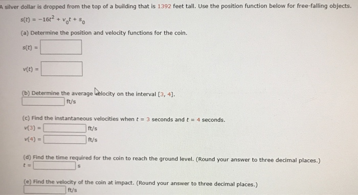 Solved A silver dollar is dropped from the top of a building | Chegg.com