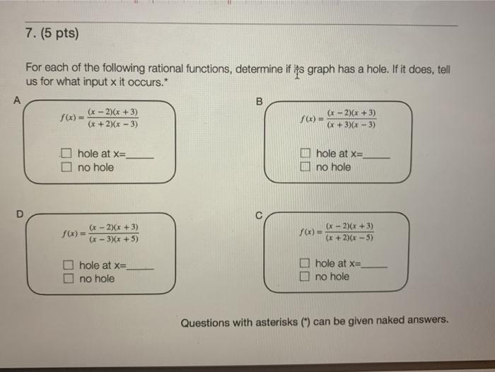 Solved 7. (5 pts) For each of the following rational | Chegg.com