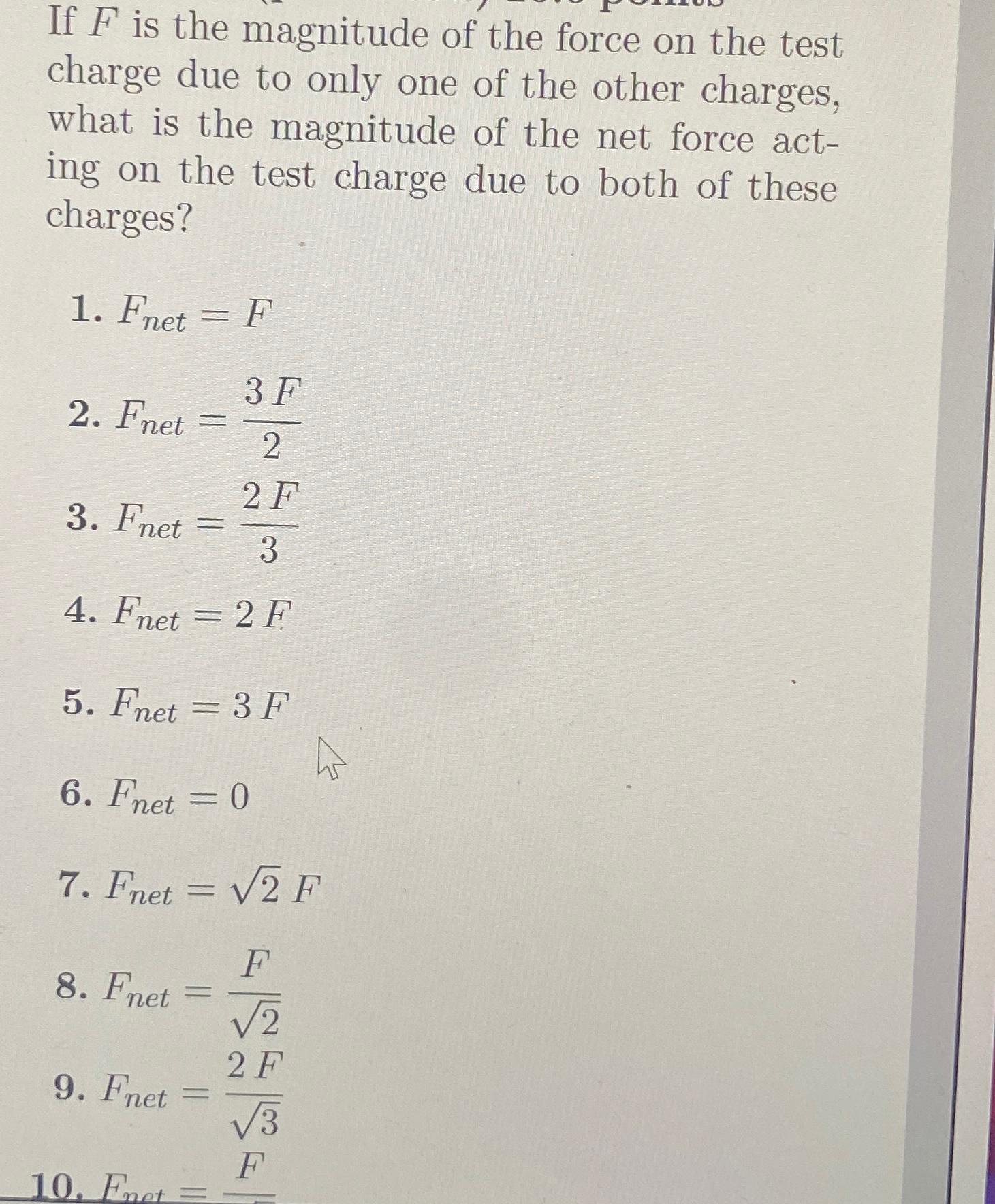 Solved If F is the magnitude of the force on the test charge | Chegg.com