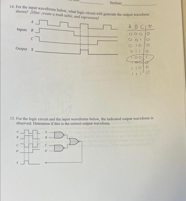 Solved Section: 14. For the input waveforms below, what | Chegg.com