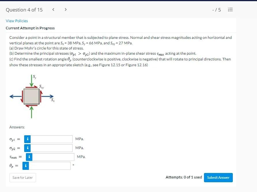 Solved Question 4 of 15 -/5 View Policies Current Attempt in | Chegg.com