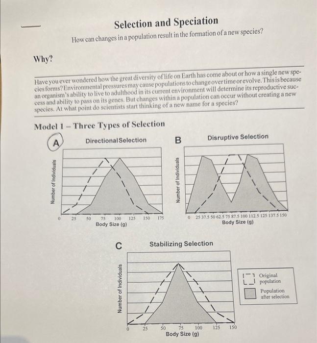 Solved Selection and Speciation How can changes in a | Chegg.com