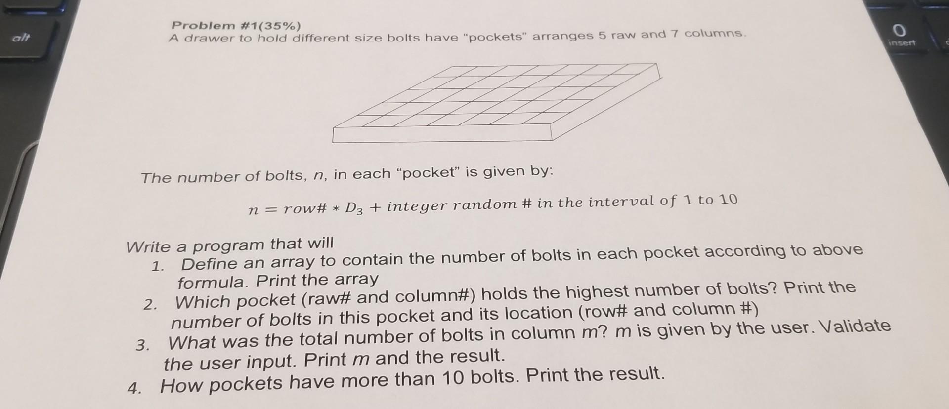 Solved Problem #1(35\%) A drawer to hold different size | Chegg.com