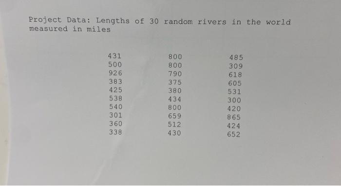 Solved Project Data: Lengths of 30 random rivers in the | Chegg.com
