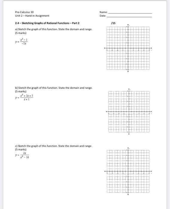 Solved Name Date Pre Calculus 30 Unit 2 Hand In Assignment